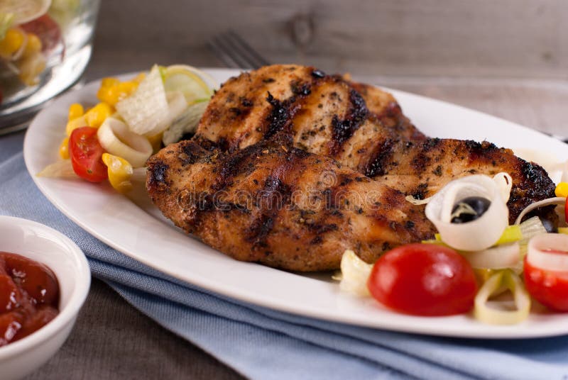 Grilled Chicken Breast with Vegetables Stock Photo - Image of salad ...
