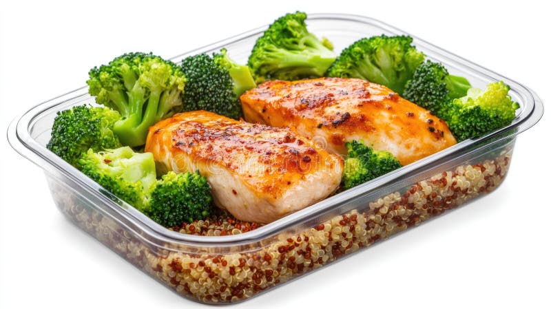 Grilled Chicken and Broccoli on Quinoa in Transparent Container Stock ...