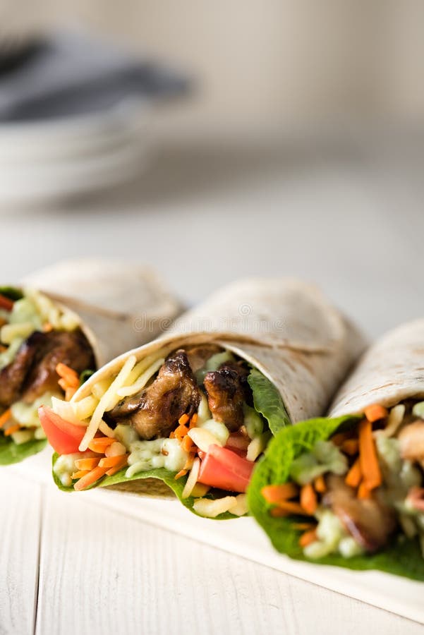 Grilled Chicken Burrito Wraps Stock Image - Image of chargrilled ...