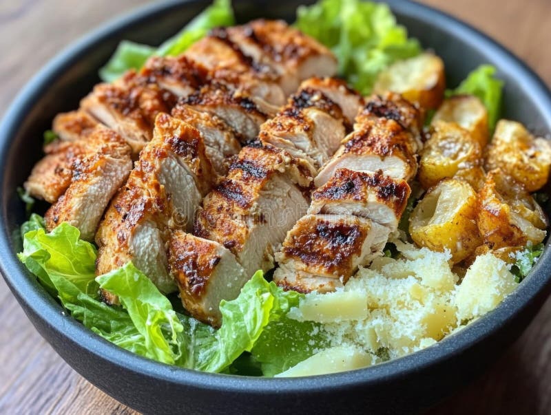 Grilled Chicken Caesar Salad with Parmesan and Croutons Stock ...