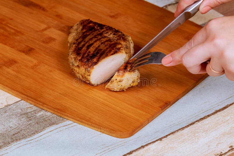 Grilled Chicken on a Cutting Board Stock Image - Image of background ...