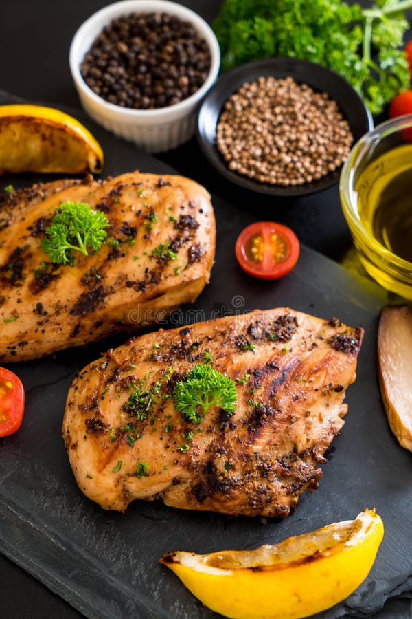 Grilled chicken steak stock image. Image of poultry - 105215605