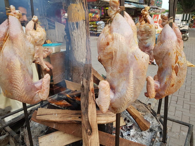 Grilled Chicken in the Fire Editorial Stock Image - Image of iron, meat ...
