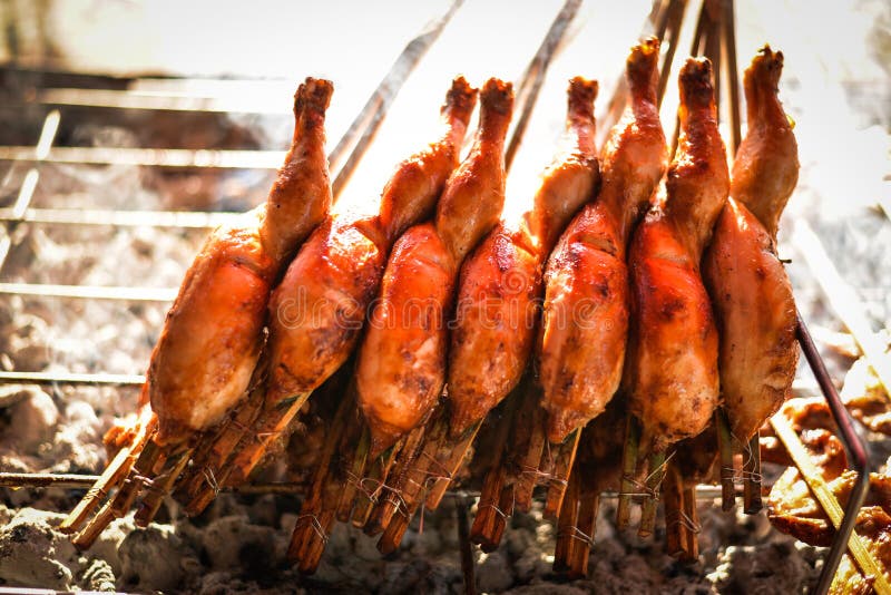 Grilled Chicken in Fire and Smoke Stock Image - Image of fire, chicken ...