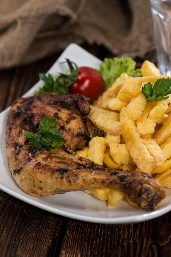 Grilled Chicken with fries stock photo. Image of chips - 32420110