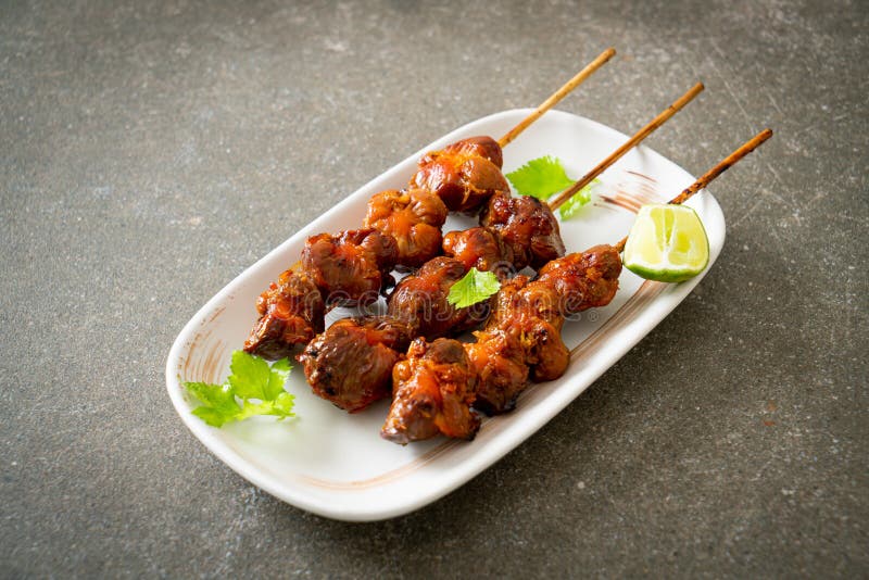Grilled Chicken Gizzard Skewer with Herbs and Spices Stock Photo ...