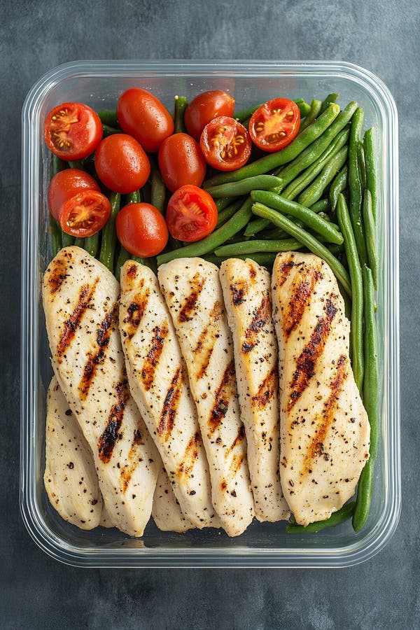 Grilled Chicken with Green Beans and Tomatoes in a Meal Prep Container ...