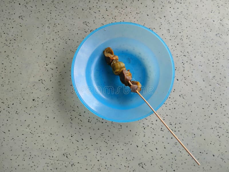 Grilled Chicken Intestine Skewer in Blue Bowl Stock Photo - Image of ...