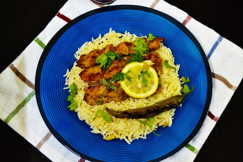 Grilled Chicken Kabab Serving with Rice Stock Image - Image of rice ...