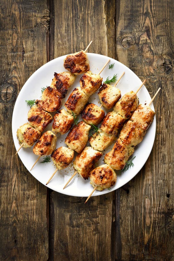 Grilled Chicken Kebabs, Top View Stock Photo - Image of brown, beef ...