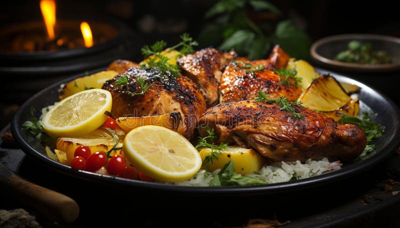 Grilled Chicken Leg on a Plate, Fresh and Healthy Generated by AI Stock ...