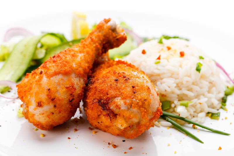 Grilled Chicken Legs with Rice Stock Photo - Image of delicious, lunch ...