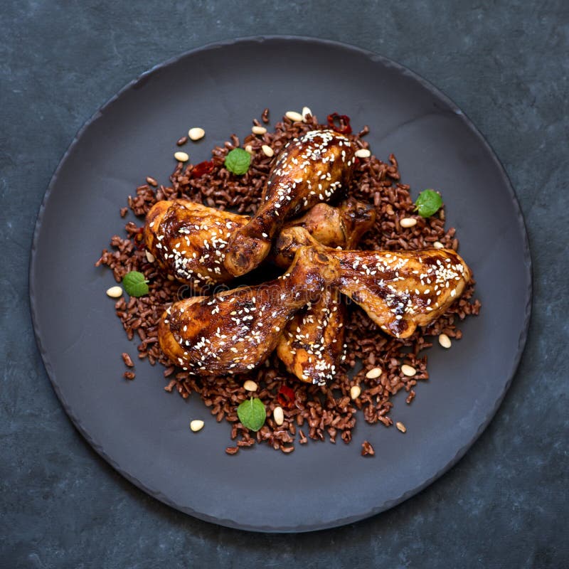 Grilled Chicken Legs with Rice Stock Image - Image of asian, teriyaki ...