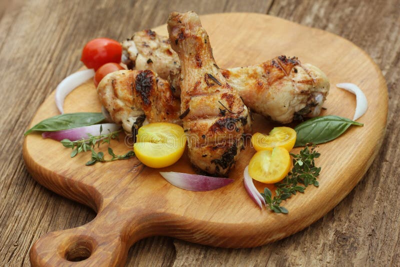 Grilled Chicken Legs with Rosemary Served on Cutting Board Dinner ...