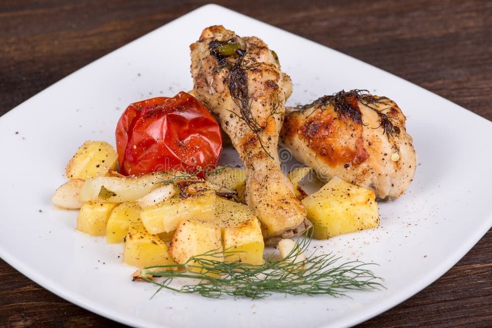 Grilled Chicken Legs with Vegetables Stock Photo - Image of dill, baked ...