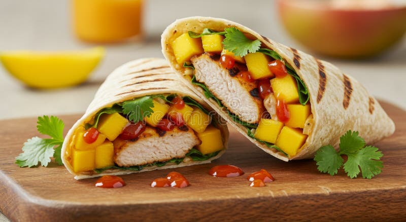 Grilled Chicken and Mango Wrap with Cilantro Stock Illustration ...