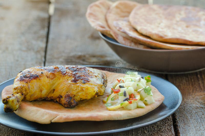 Grilled chicken with naan stock image. Image of healthy - 41388167