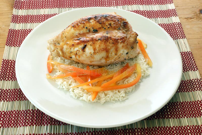 Grilled Chicken with Organic Basmati Rice Stock Photo - Image of ...