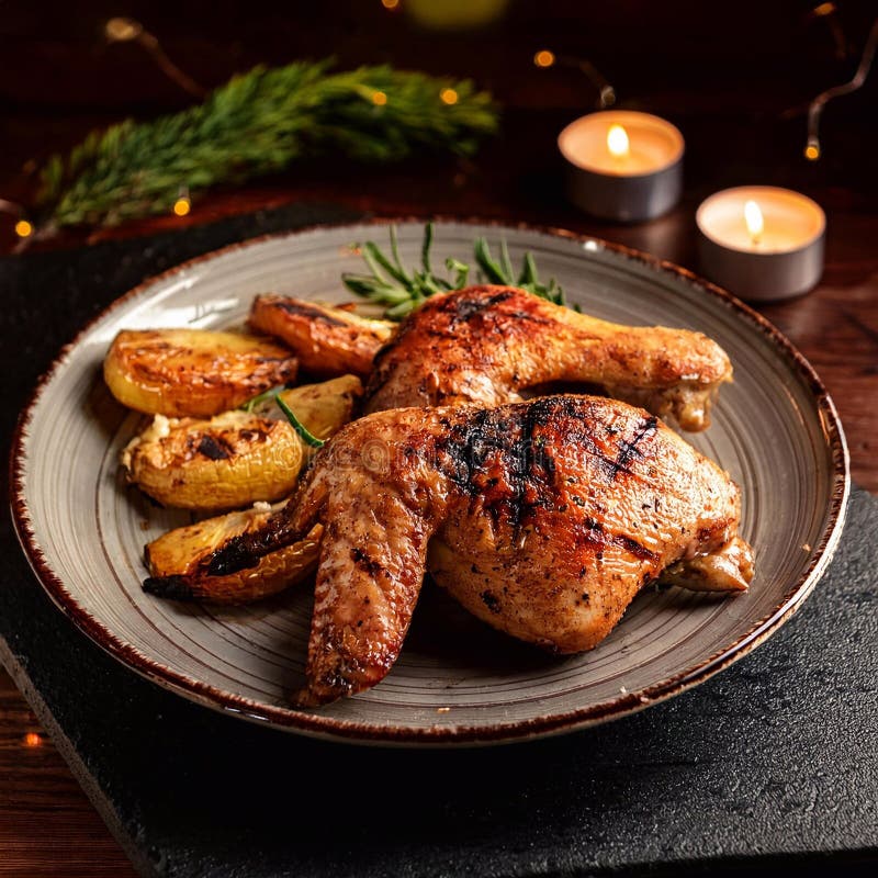 Grilled Chicken on the Table Stock Illustration - Illustration of ...