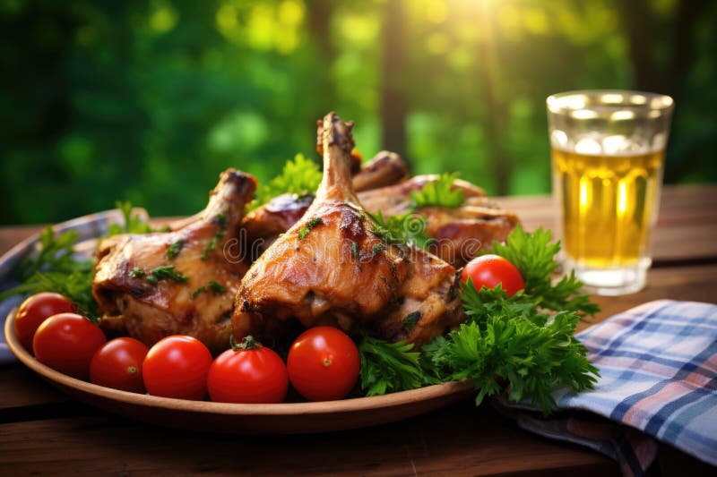 Grilled Chicken Ribs with Light Beer on a Summer Evening Stock Photo ...