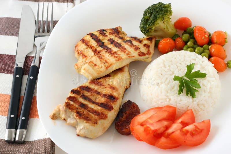 Grilled chicken with rice stock image. Image of meal - 18113877