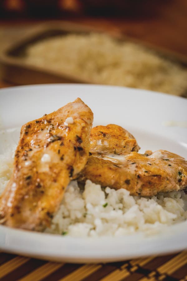 Grilled chicken with rice stock photo. Image of creamy - 103042362