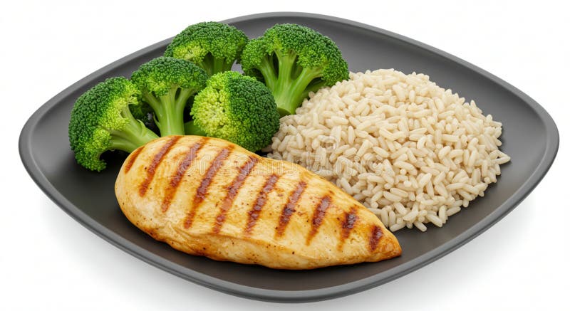 Grilled Chicken Rice and Broccoli Plated Stock Photo - Image of ...