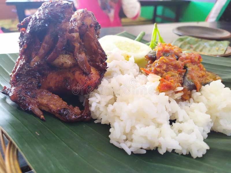 Grilled Chicken, Rice and Chili Sauce Stock Image - Image of meat ...