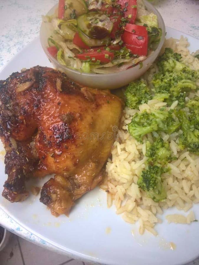Grilled Chicken with Rice and Salad Stock Photo - Image of cuisine ...