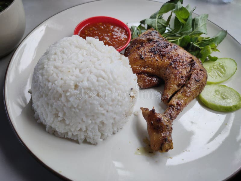 Grilled Chicken with Rice and Vegetable Stock Photo - Image of grilled ...