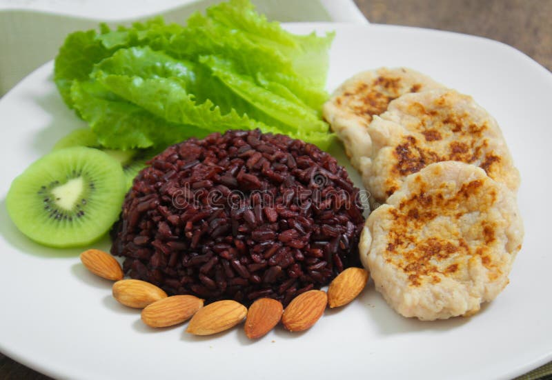Grilled Chicken with Riceberry Rice Stock Photo - Image of breast, rice ...