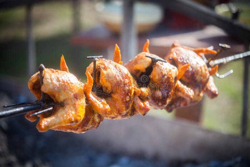 Grilled Chicken on Rotating Machine Stock Photo - Image of grill ...