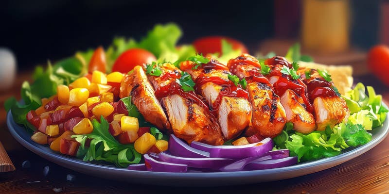 Grilled Chicken Salad Served with Fresh Vegetables and Savory Dressing ...