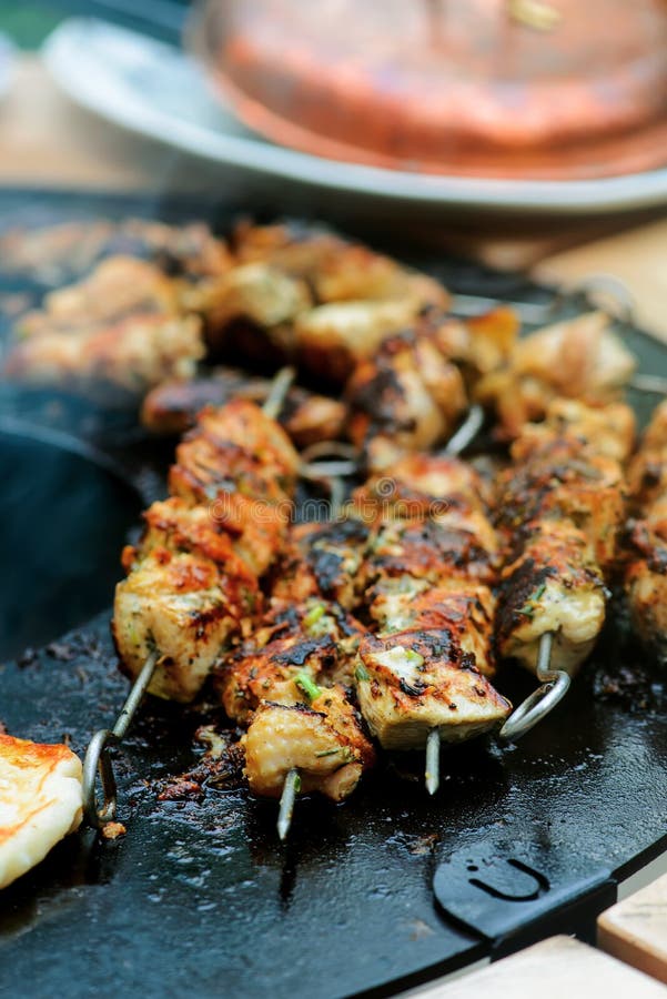 Grilled Chicken Shish Tavuk and Naan.selective Focus Stock Photo ...