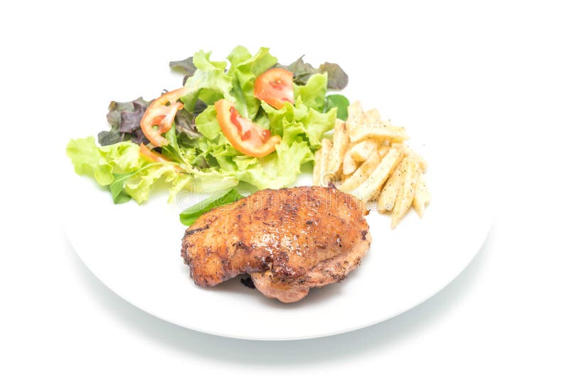 Grilled Chicken Steak With French Fries And Vegetable Salad Stock Image Image Of Sirloin