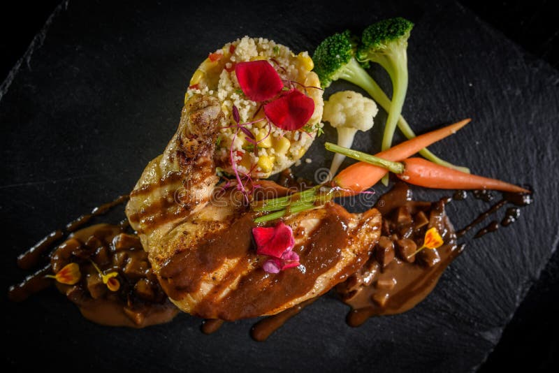 Grilled Chicken Steak and Vegetables with Rice Stock Image - Image of ...