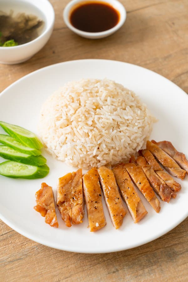 Grilled Chicken with Steamed Rice Stock Image - Image of dinner, asian ...