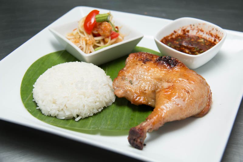 Grilled Chicken with Sticky Rice Stock Image - Image of spicy, healthy ...