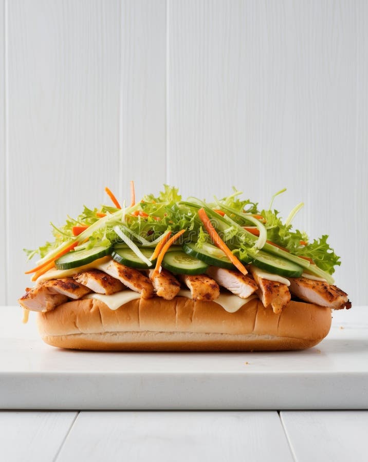 Grilled Chicken Sub Sandwich with Vegetables and Cheese. Stock Image ...