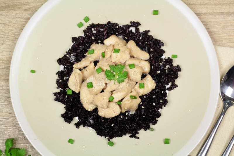 Grilled Chicken Teriyaki with Riceberry Rice Stock Photo - Image of ...