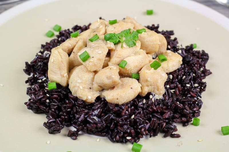 Grilled Chicken Teriyaki with Riceberry Rice Stock Image - Image of ...