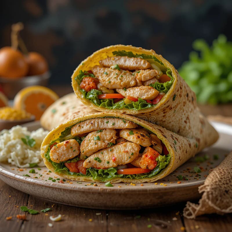 Grilled Chicken and Veggie Wrap with Whole-grain Tortilla Stock ...