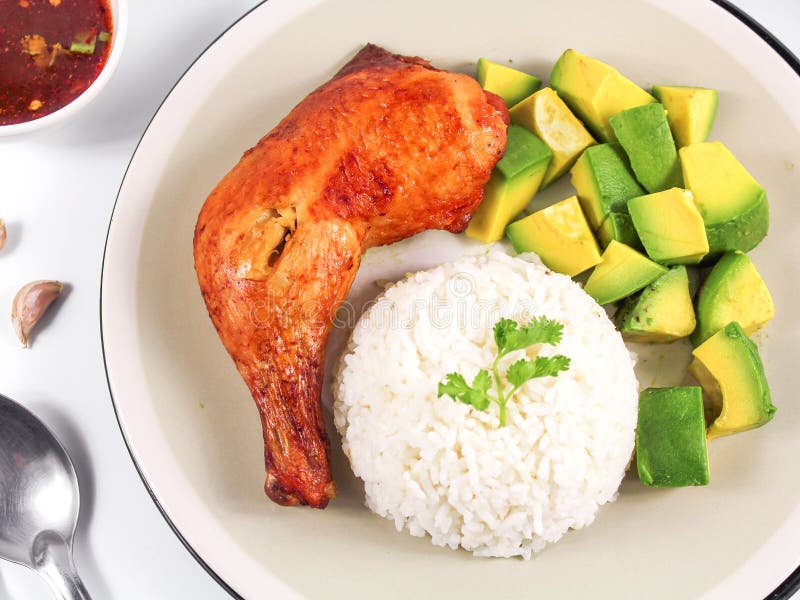 Grilled Chicken with Avocado and Rice. Stock Photo - Image of appetizer ...