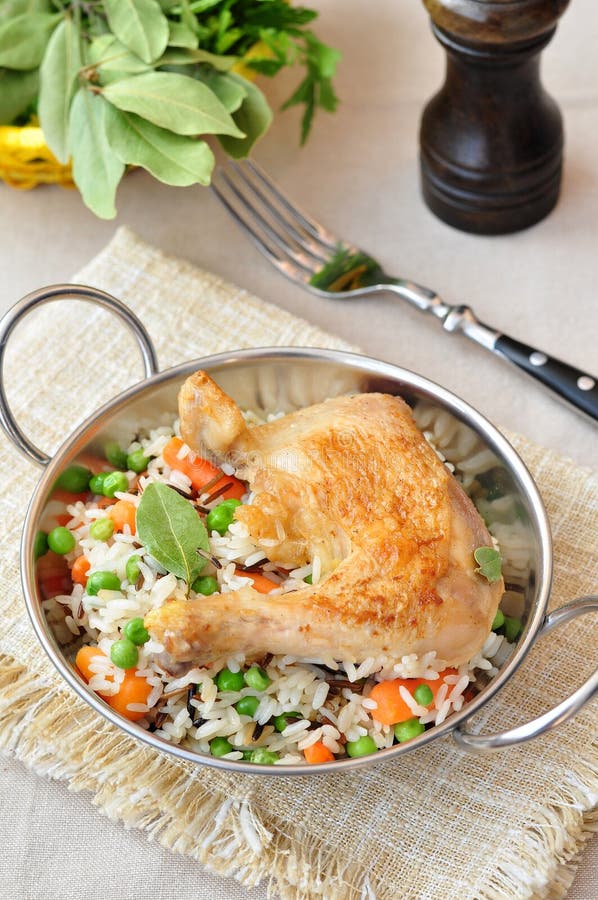 Grilled Chicken with Wild Rice, Pea and Carrot Stock Image - Image of ...