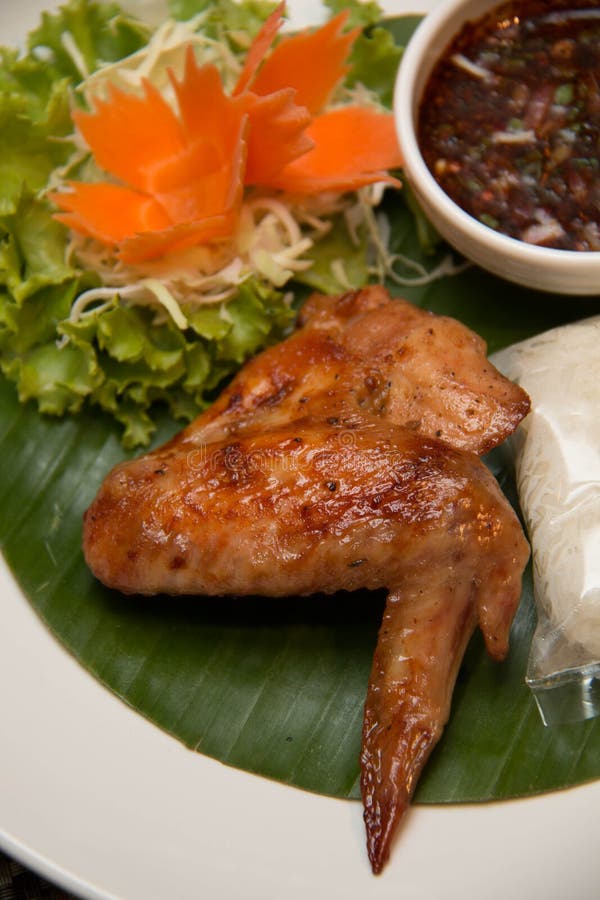 Grilled Chicken Wing and Sticky Rice Stock Image - Image of asian, rice ...