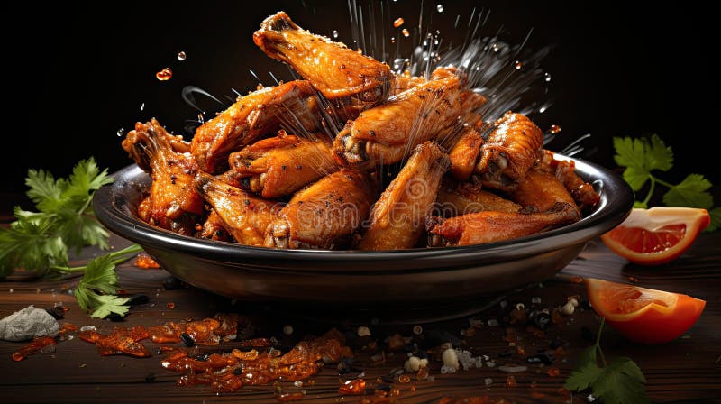 Grilled Chicken Wings Falling in a Bowl - Generative AI Stock ...