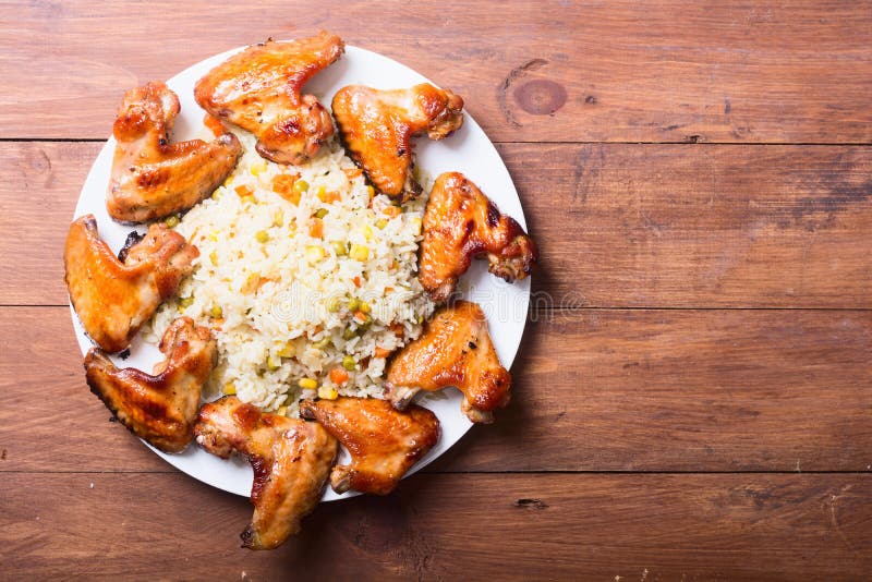 Grilled Chicken Wings & rice - Stock Image - Everypixel