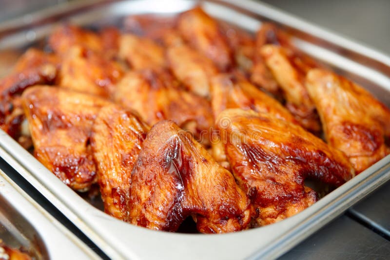 Grilled Chicken Wings in Stainless Steel Container Stock Image - Image ...