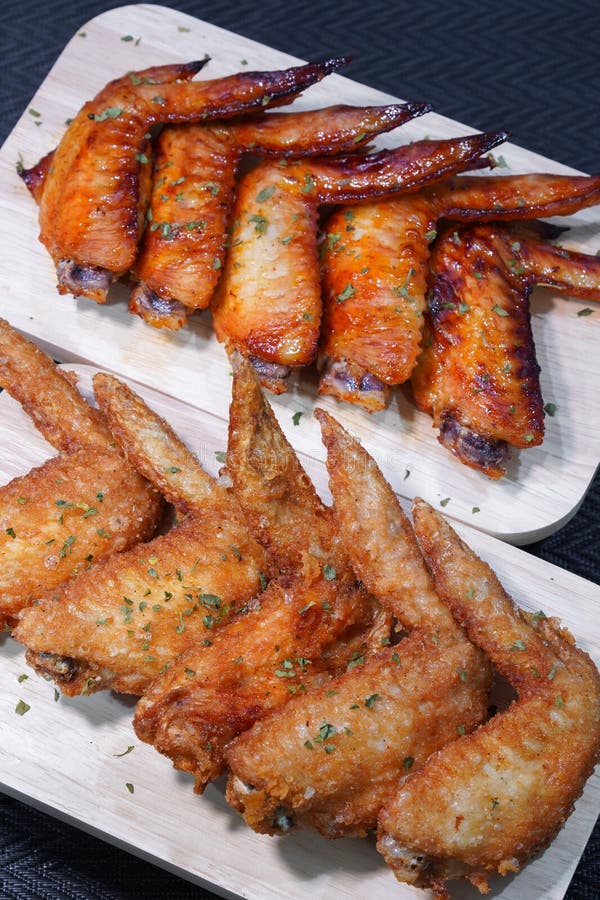 Grilled Chicken Wings on a Wooden Board Stock Image - Image of american ...
