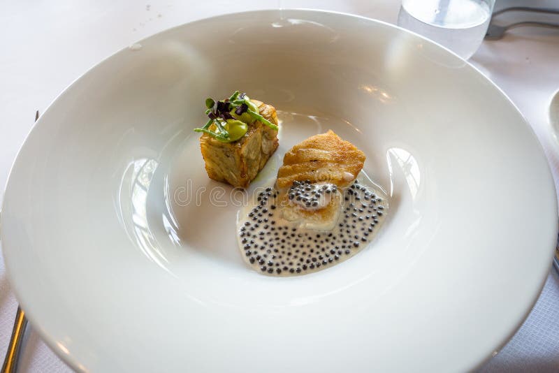 Grilled Cod with Caviar Sauce and Flakes Stock Image - Image of snack ...